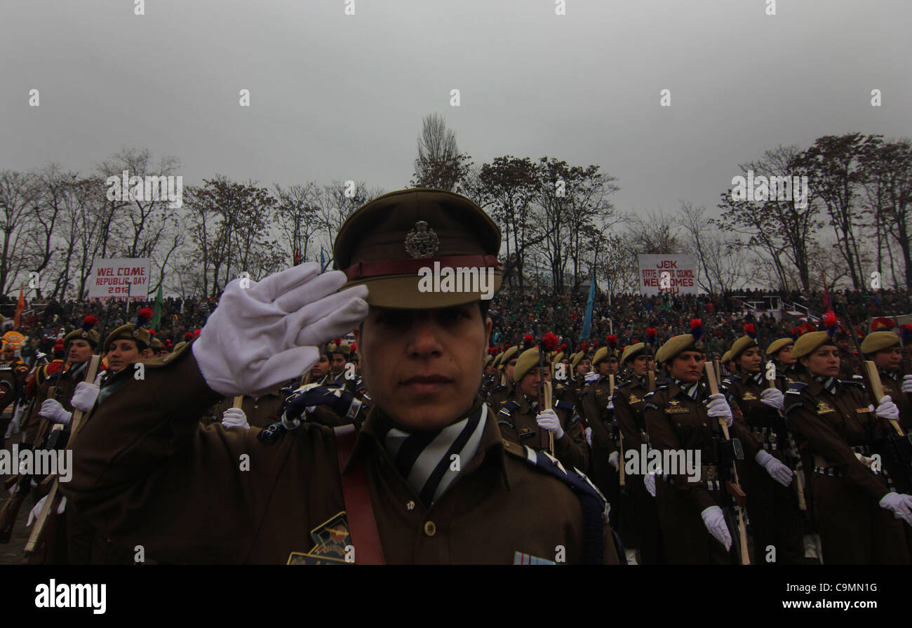 Members of the Jammu and Kashmir Armed Police (JKAP) march during a ...