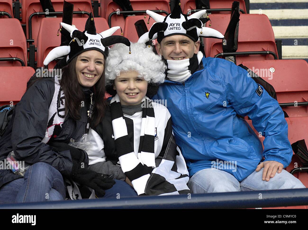 Glasgow, UK. 28/1/12. Hampden Park. Ayr United supporters arriving ...