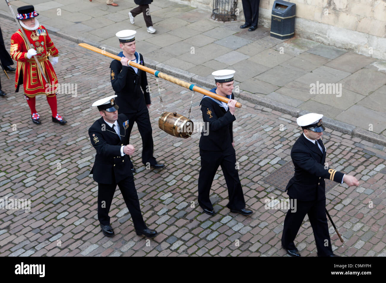 Crew of HMS Liverpool march through the Tower of London as they take ...