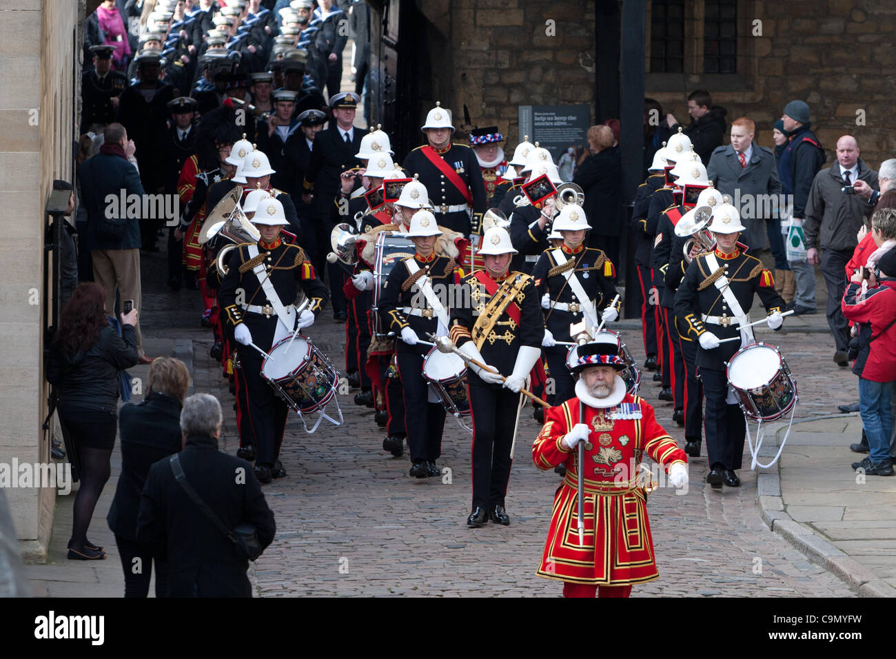 Crew of HMS Liverpool march through the Tower of London as they take ...