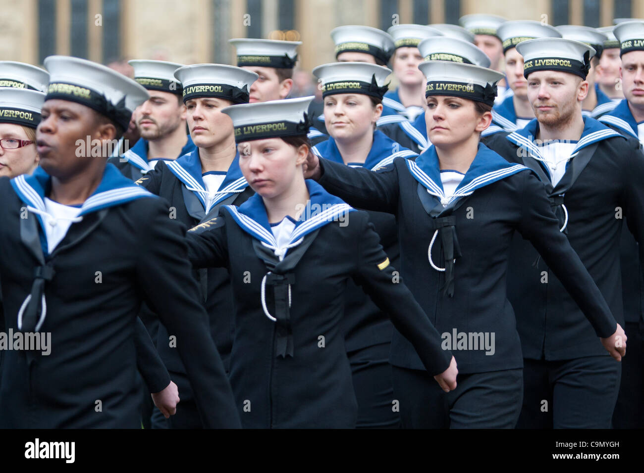 Crew of HMS Liverpool march through the Tower of London as they take ...