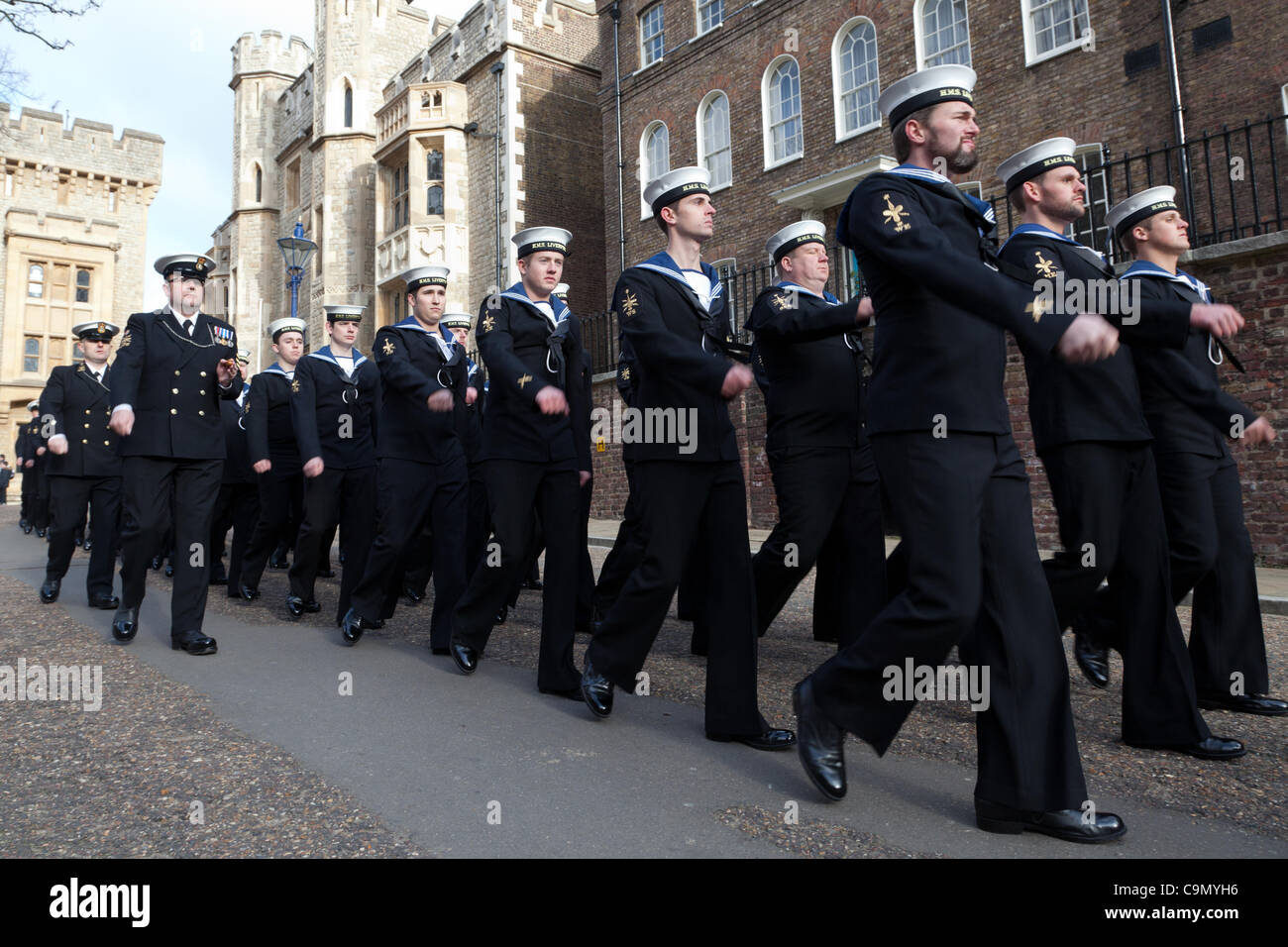 Crew of HMS Liverpool march through the Tower of London as they take ...