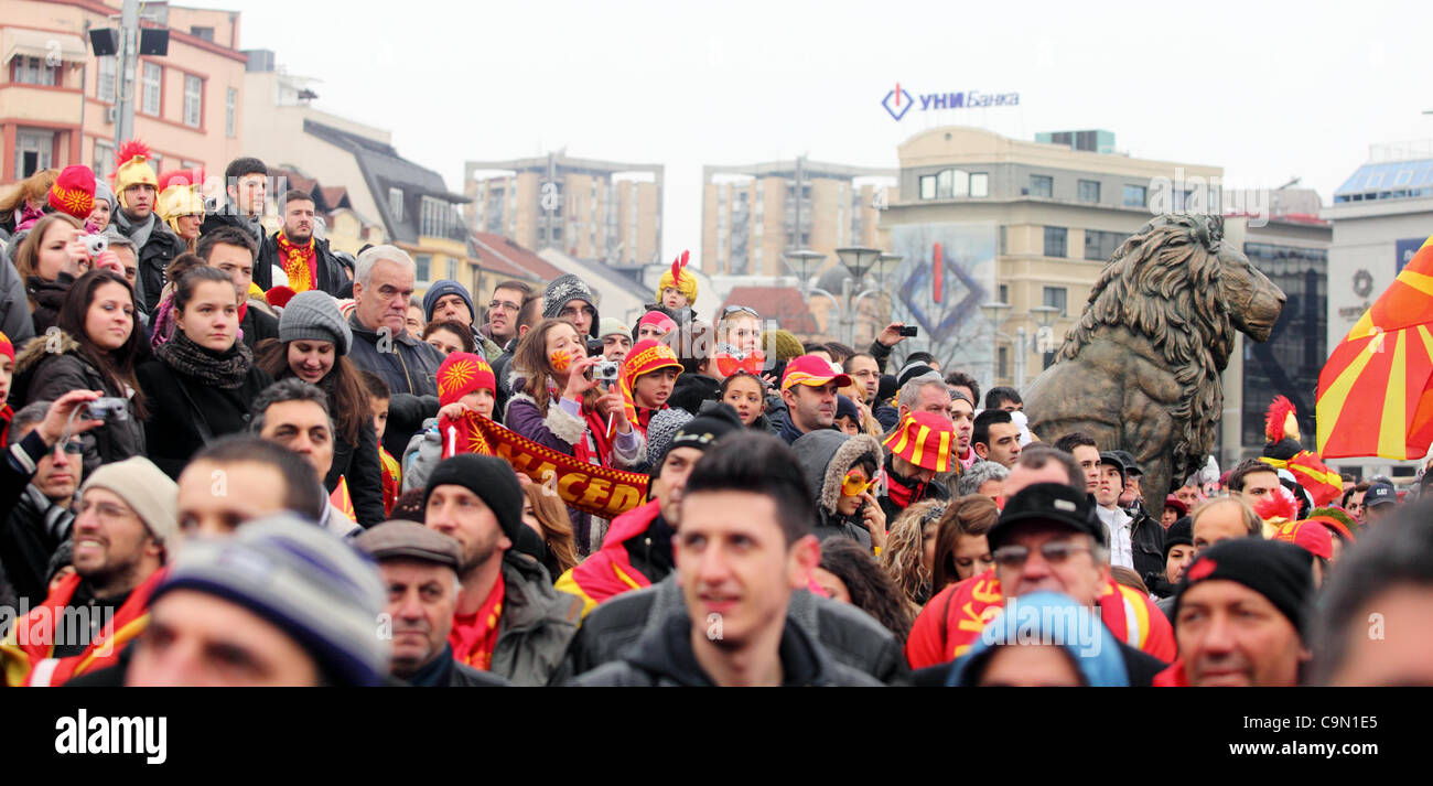 SKOPJE, MACEDONIA 28/01/2012. Crowd at the Square in Skopje, Macedonia ...