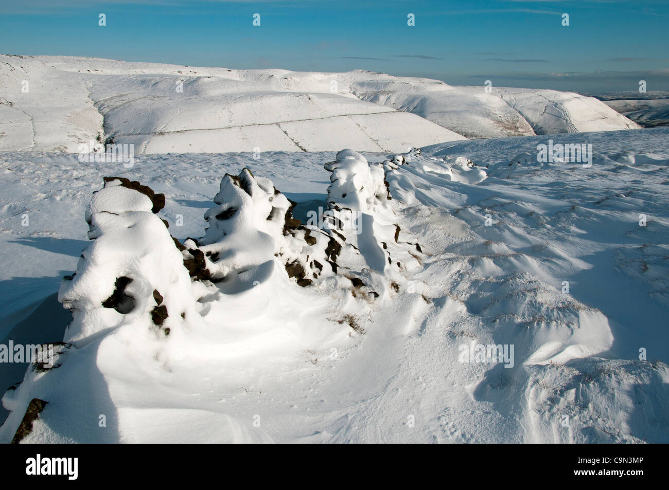 The Kinder Scout plateau in winter, from Brown Knoll above Edale ...