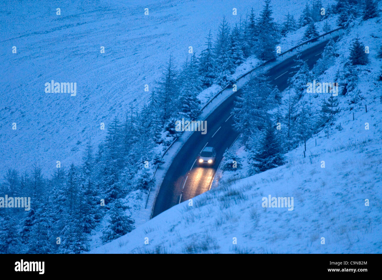 Motorists making their way down the Rhigos Mountain road as night falls ...