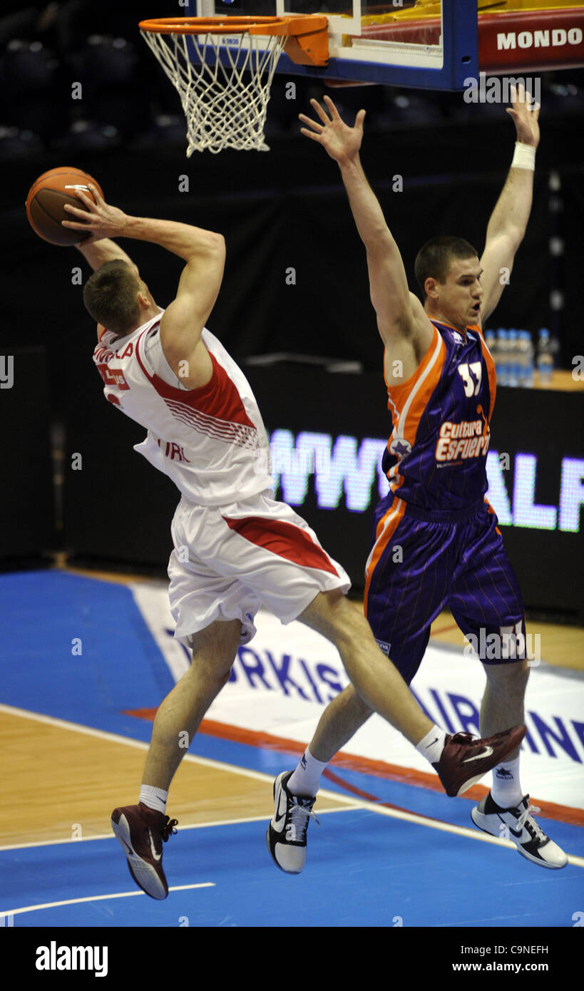Pavel Pumprla of Nymburk (left) and Nik Caner-Medley of Valencia during ...