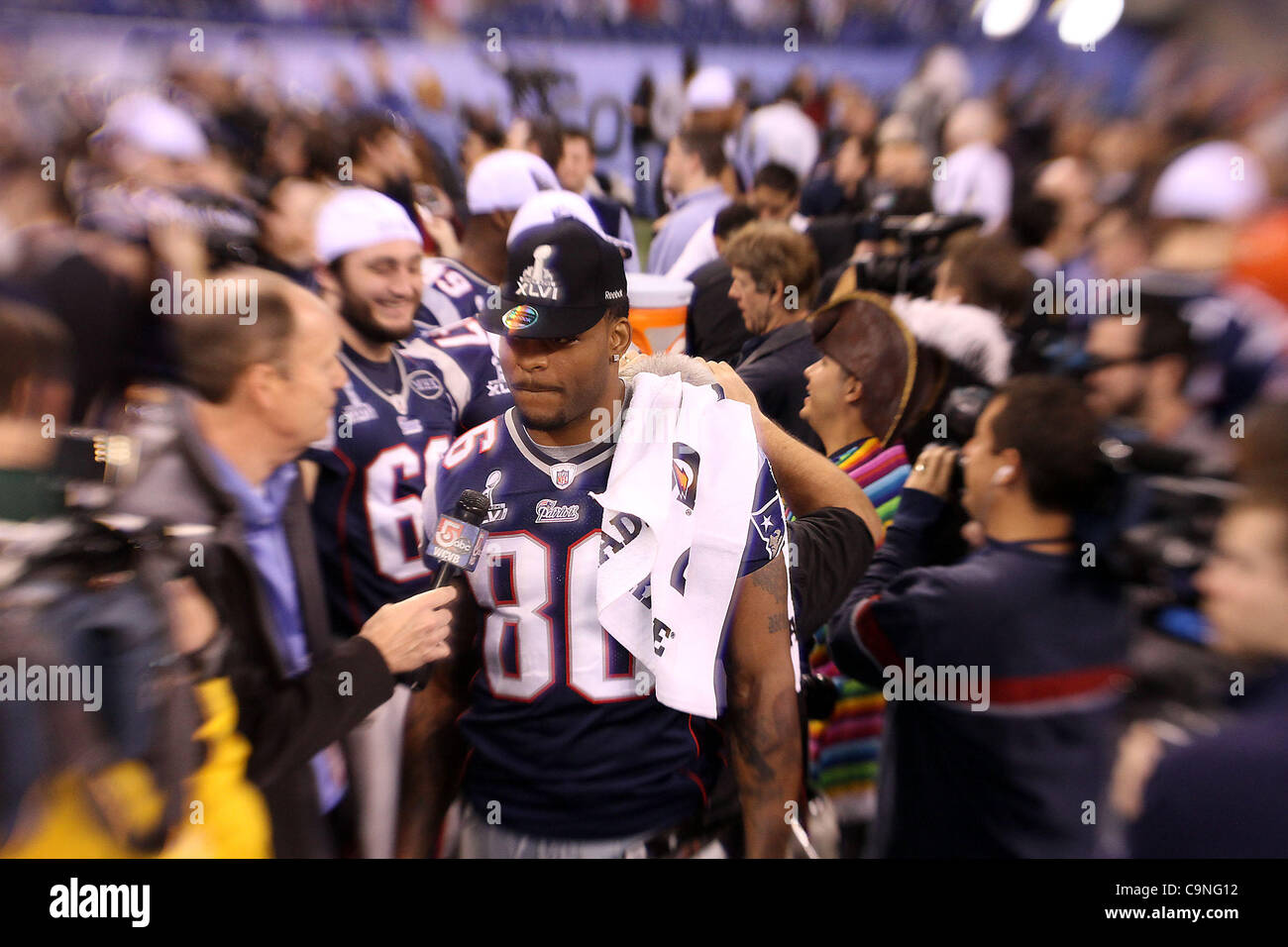 New England's Carson Butler (86) answers questions during the Super ...