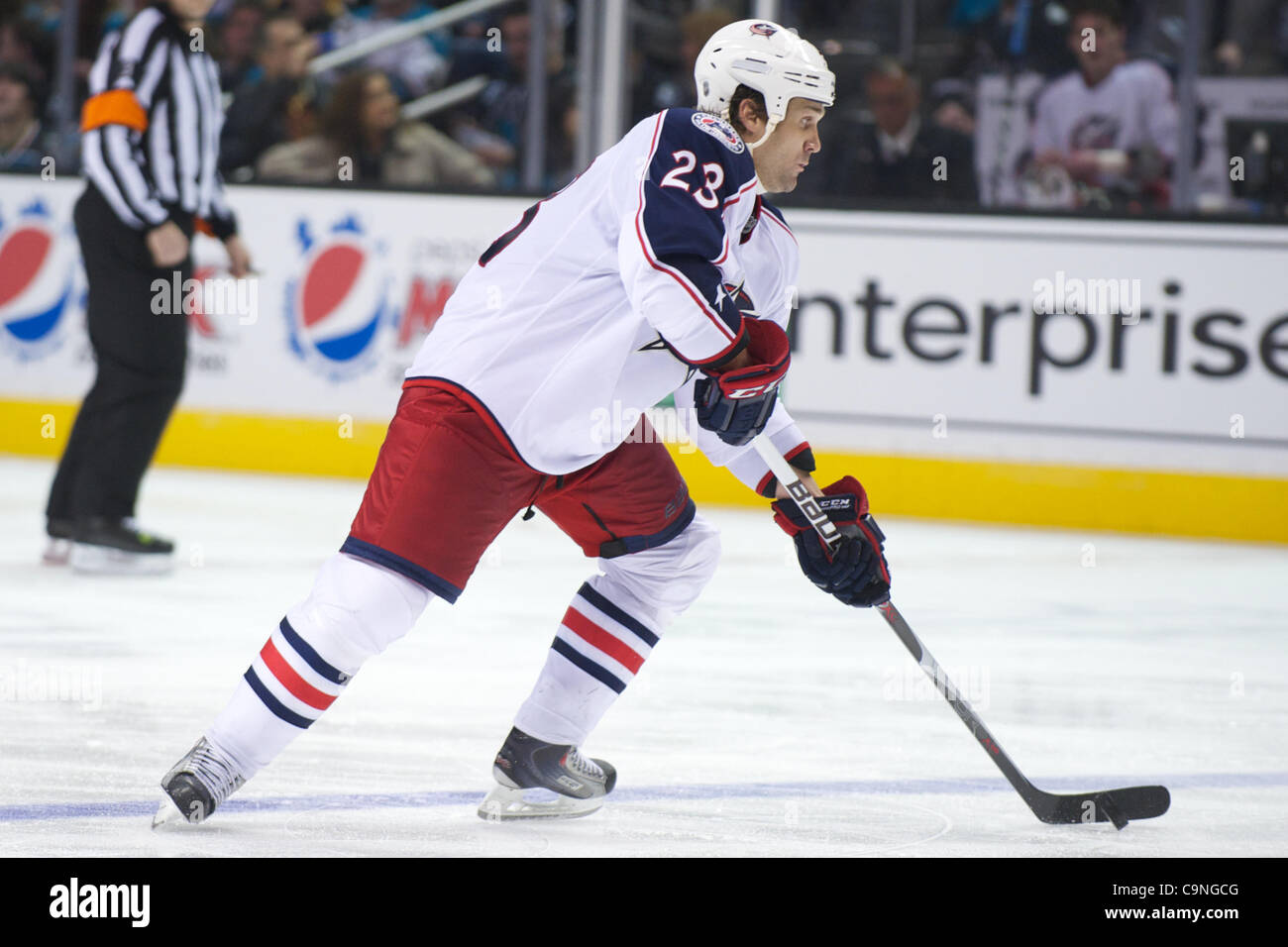 Jan. 31, 2012 - San Jose, California, U.S - Blue Jackets defenseman ...