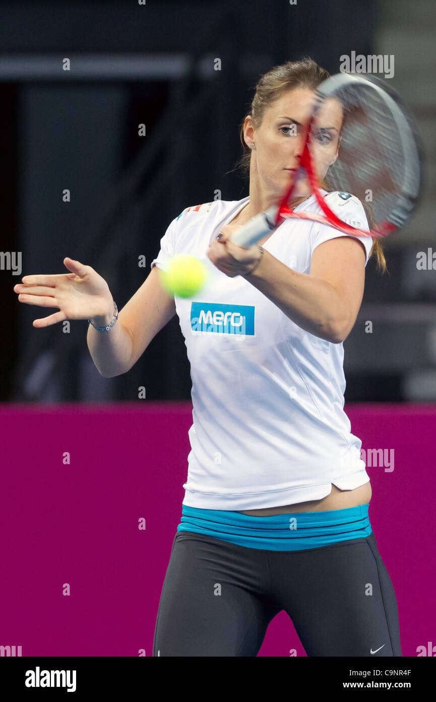 Iveta Benesova of Czech republic returns during a Fed Cup tennis ...