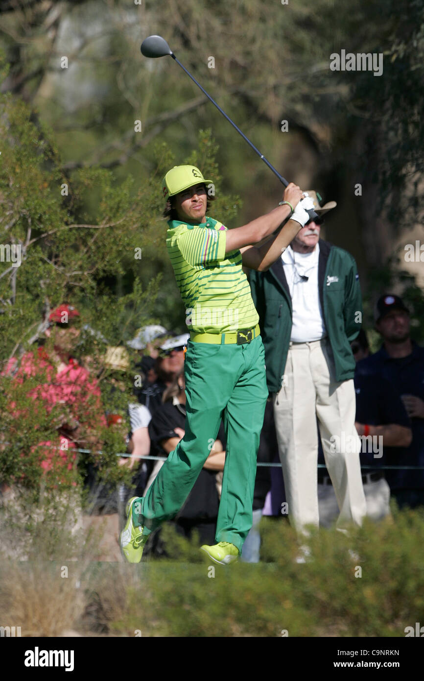 Feb. 2, 2012 - Scottsdale, Arizona, U.S - Rickie Fowler hits a shot off ...