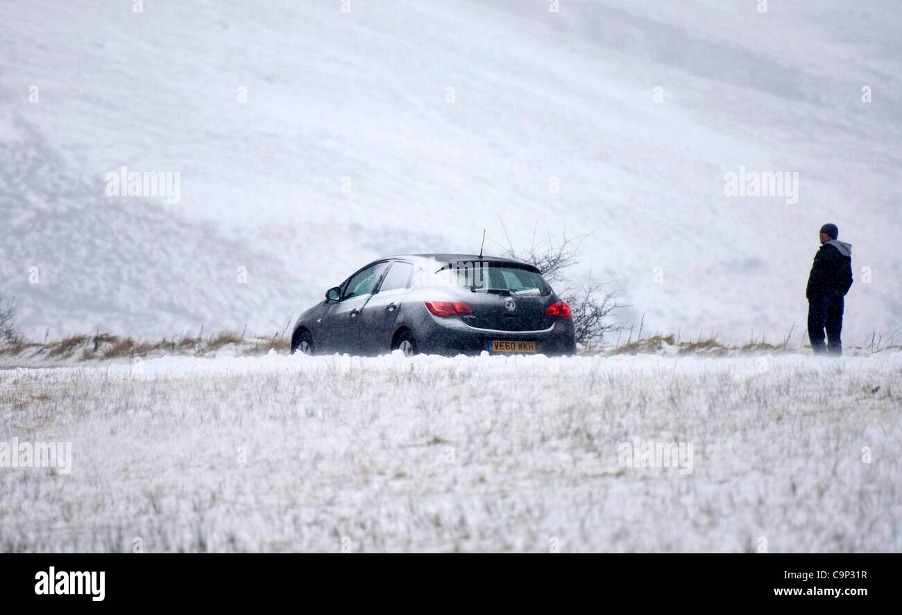 4th Feb, 2012. A snow blown car on the road near Storey Arms in the ...