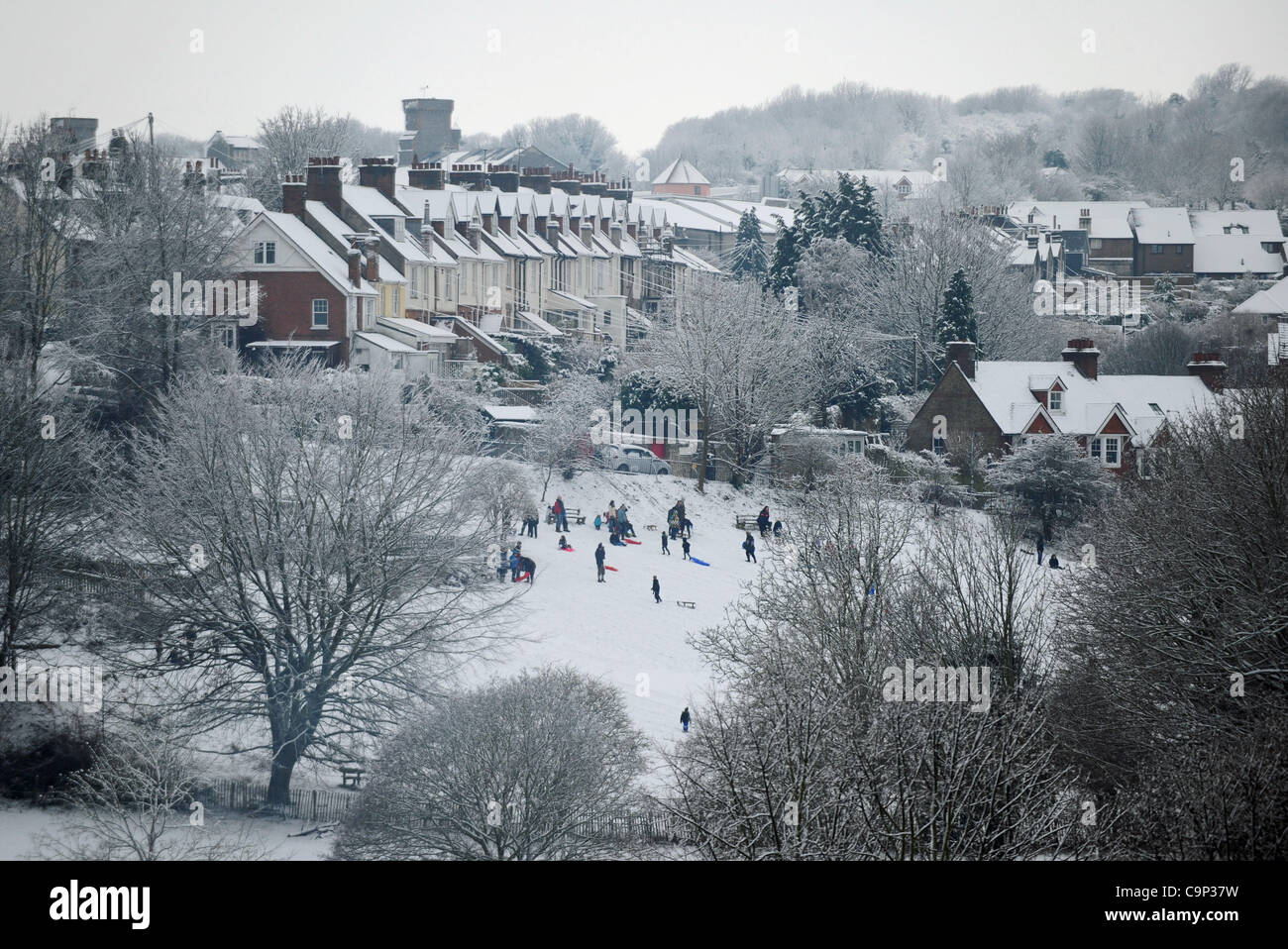 Crowds out enjoying the snow in Lewes East Sussex this morning after ...