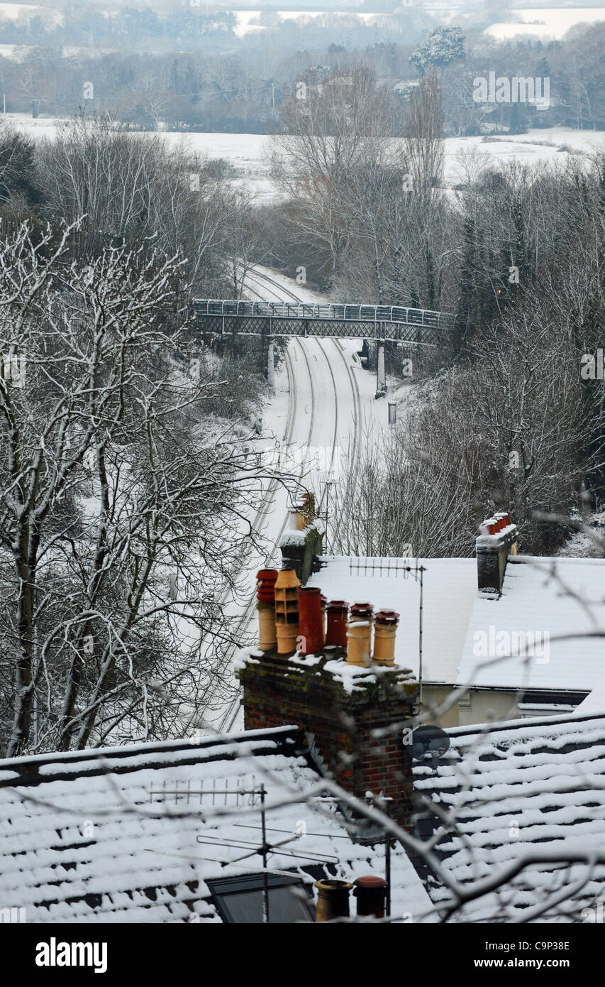 Snow covered railway line in Lewes East Sussex this morning after the ...