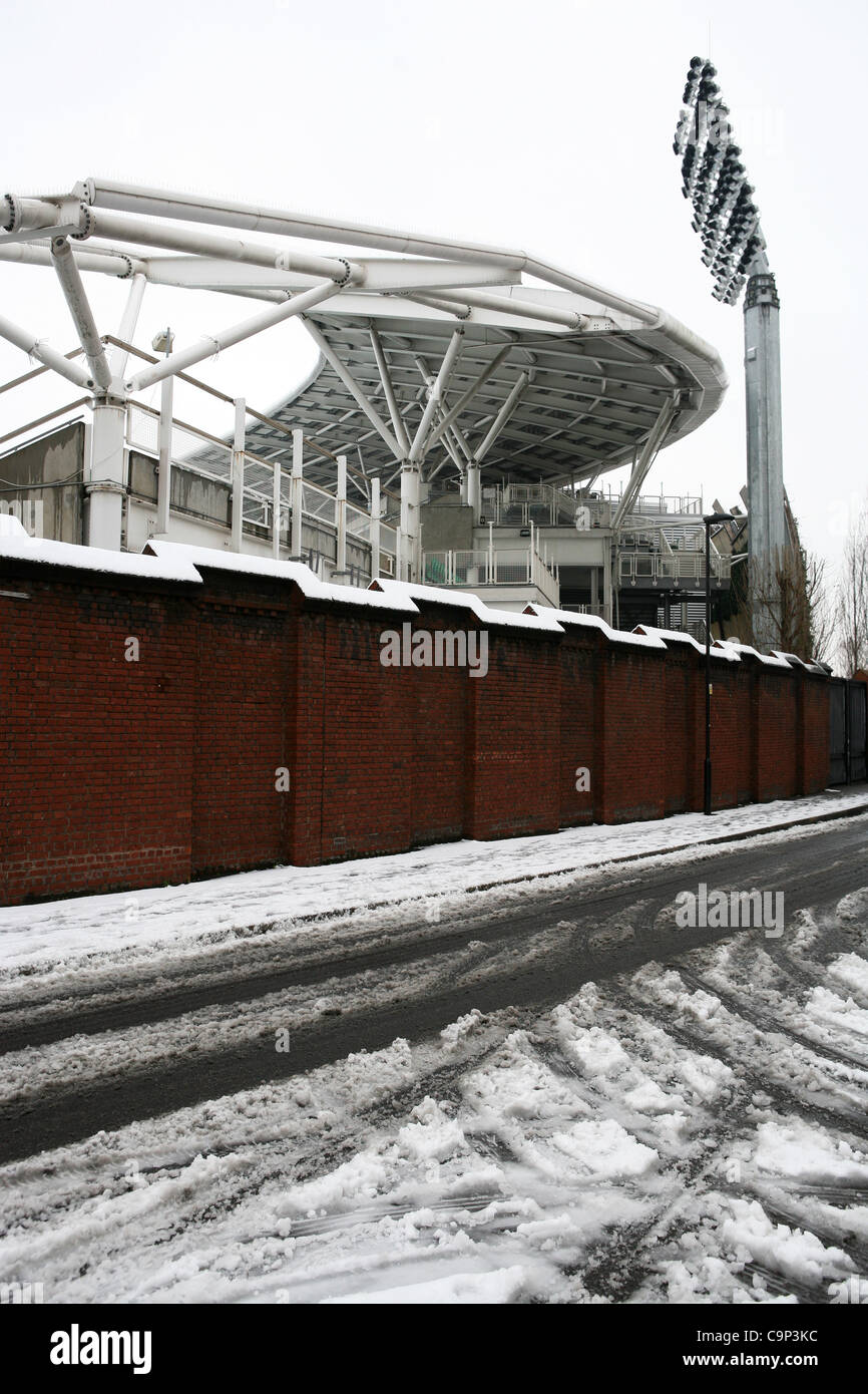 View of Oval Stadium after the snow fall in London on 5th February ...
