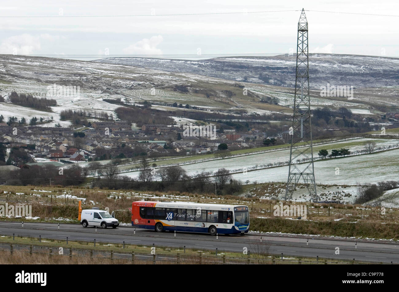 A broken down bus on the A465 road near Merthyr Tydfil today at the ...