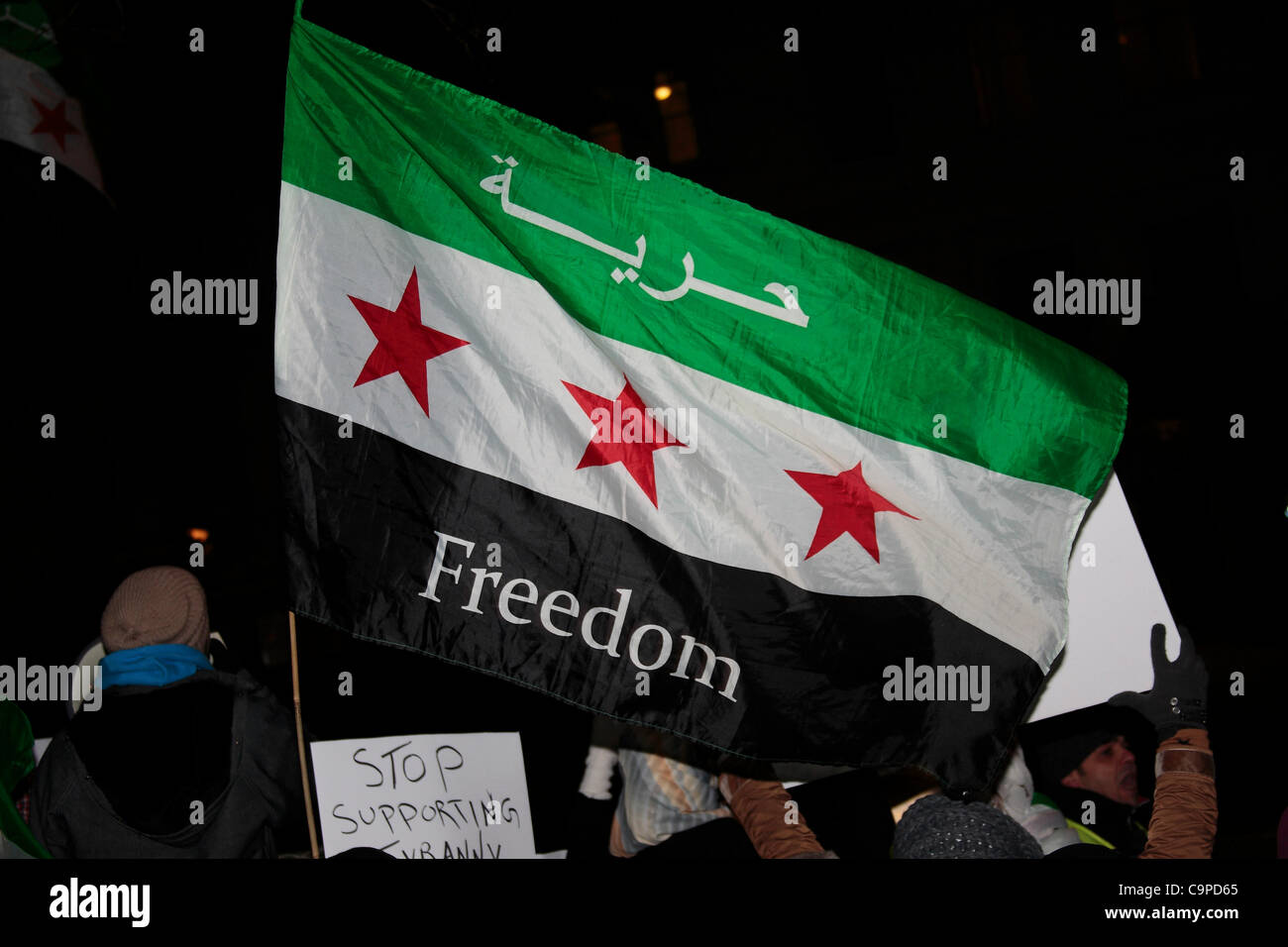 Syrian Freedom flag outside the Russian Embassy in London Stock Photo ...