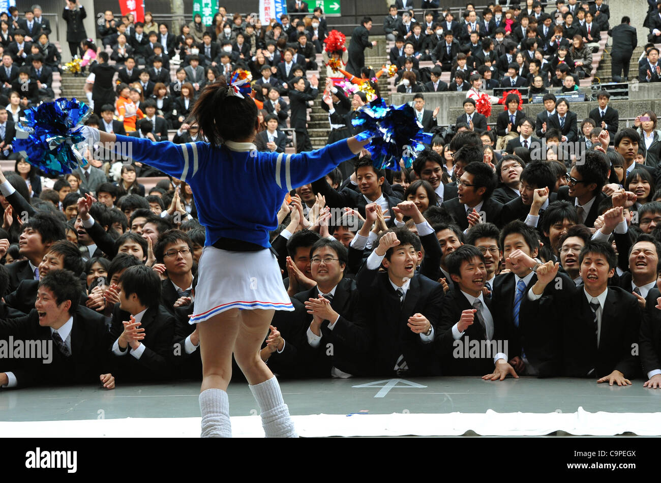 February 8, Tokyo, Japan - A cheerleaders shows her stuff, performing ...