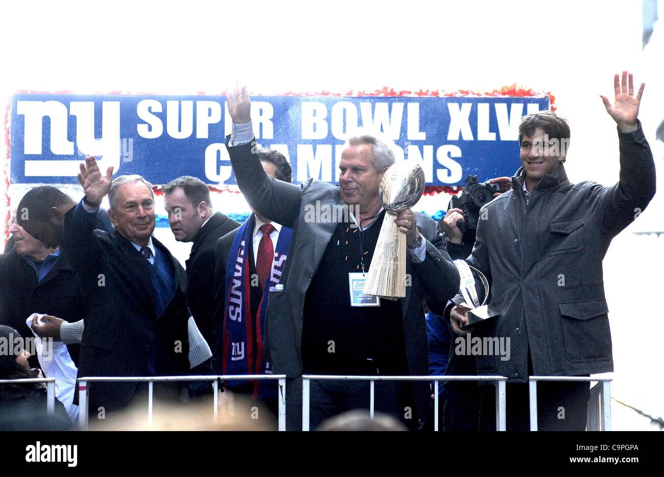 Michael Bloomberg, Steve Tisch, Eli Manning at a public appearance for ...