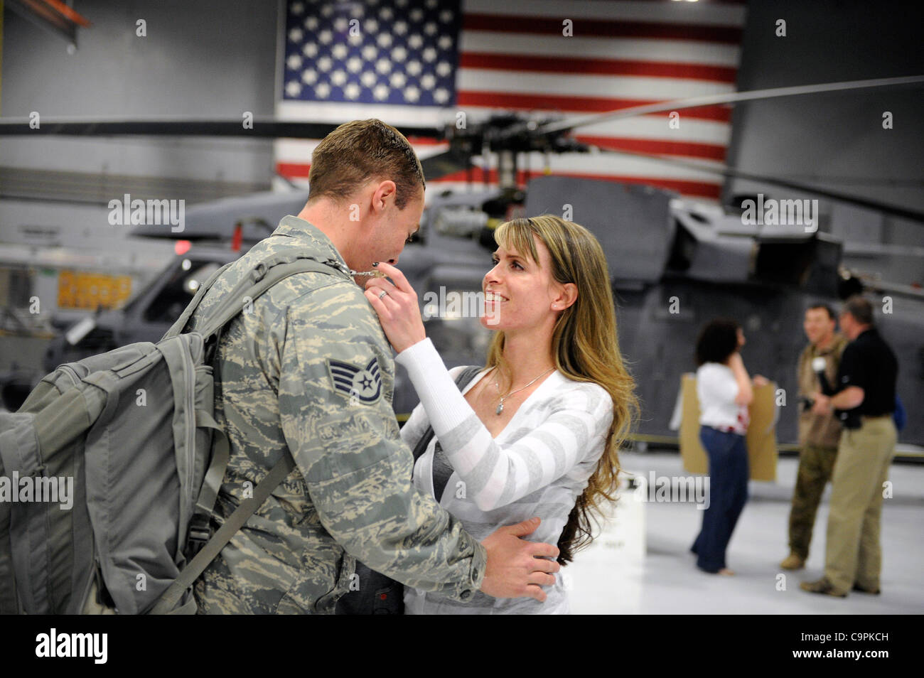 Feb. 8, 2012 - Las Vegas, Nevada, USA - SSgt. BRIAN KRAUS (L) greets ...