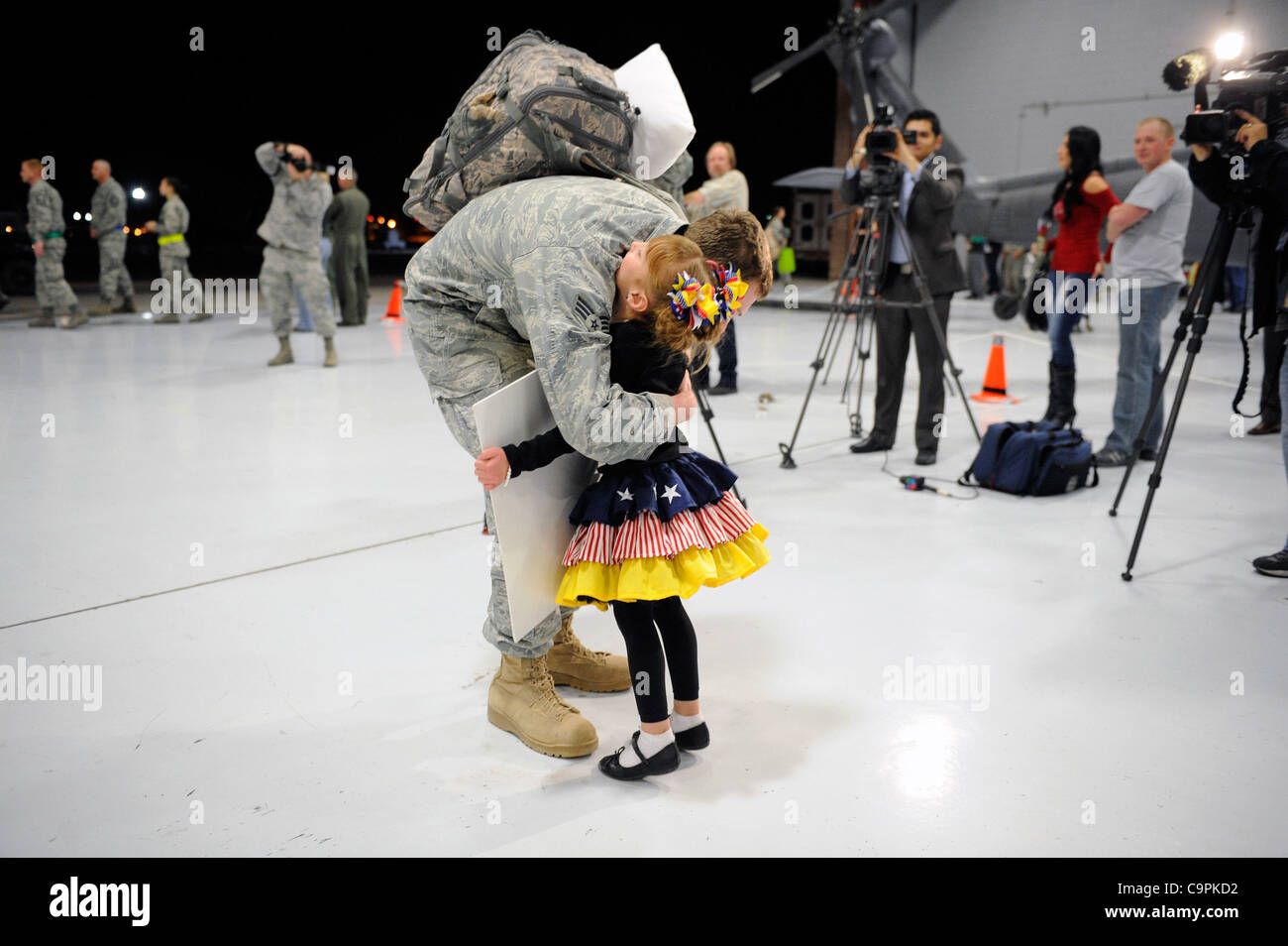 Feb. 8, 2012 - Las Vegas, Nevada, USA - SrA. MATTHEW BECHTEL hugs his ...