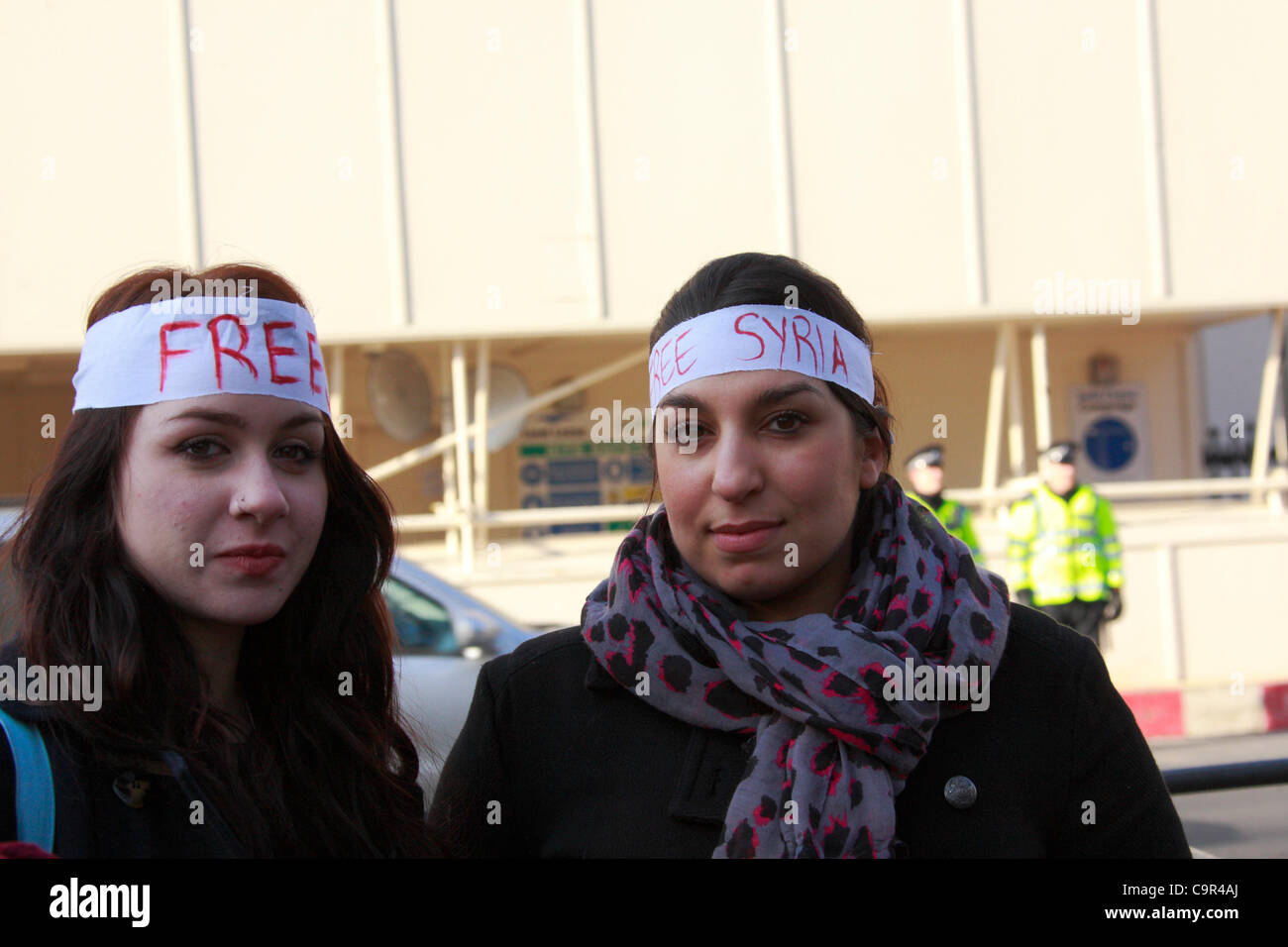 Young Syrian women protesting at the Syrian EMbassy in London Stock ...