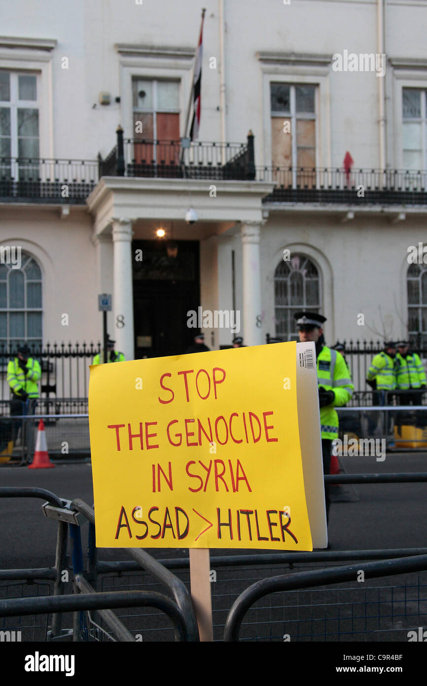Placard outside the Syrian Embassy in London Stock Photo - Alamy