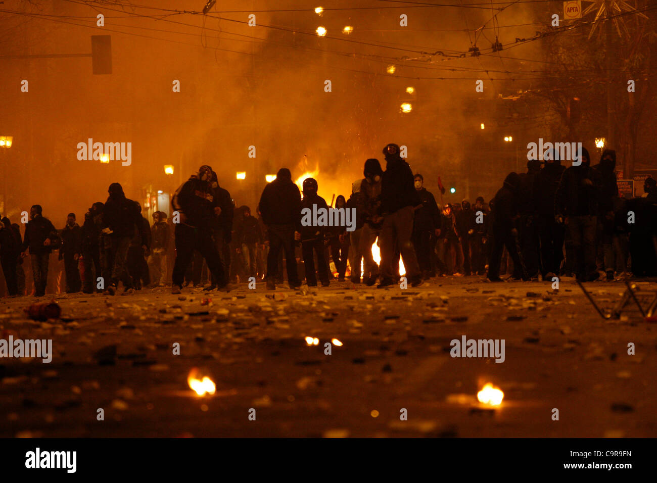 Feb. 12, 2012 - Athens, Greece - Protesters and riot police fought ...