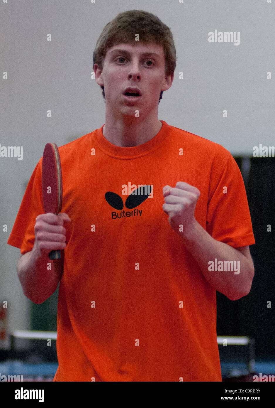 Michael Landers reacts after scoring a point at the U.S. Olympic table ...