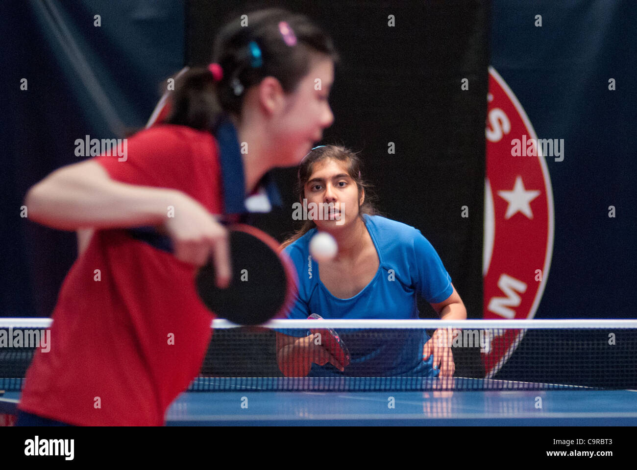 Ariel Hsing serves to Prachi Jha at the U.S. Olympic table tennis ...