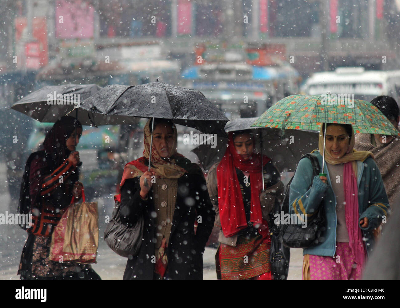 Feb. 13, 2012 - Srinagar, Kashmir, India - Kashmiri Muslim girls walk ...
