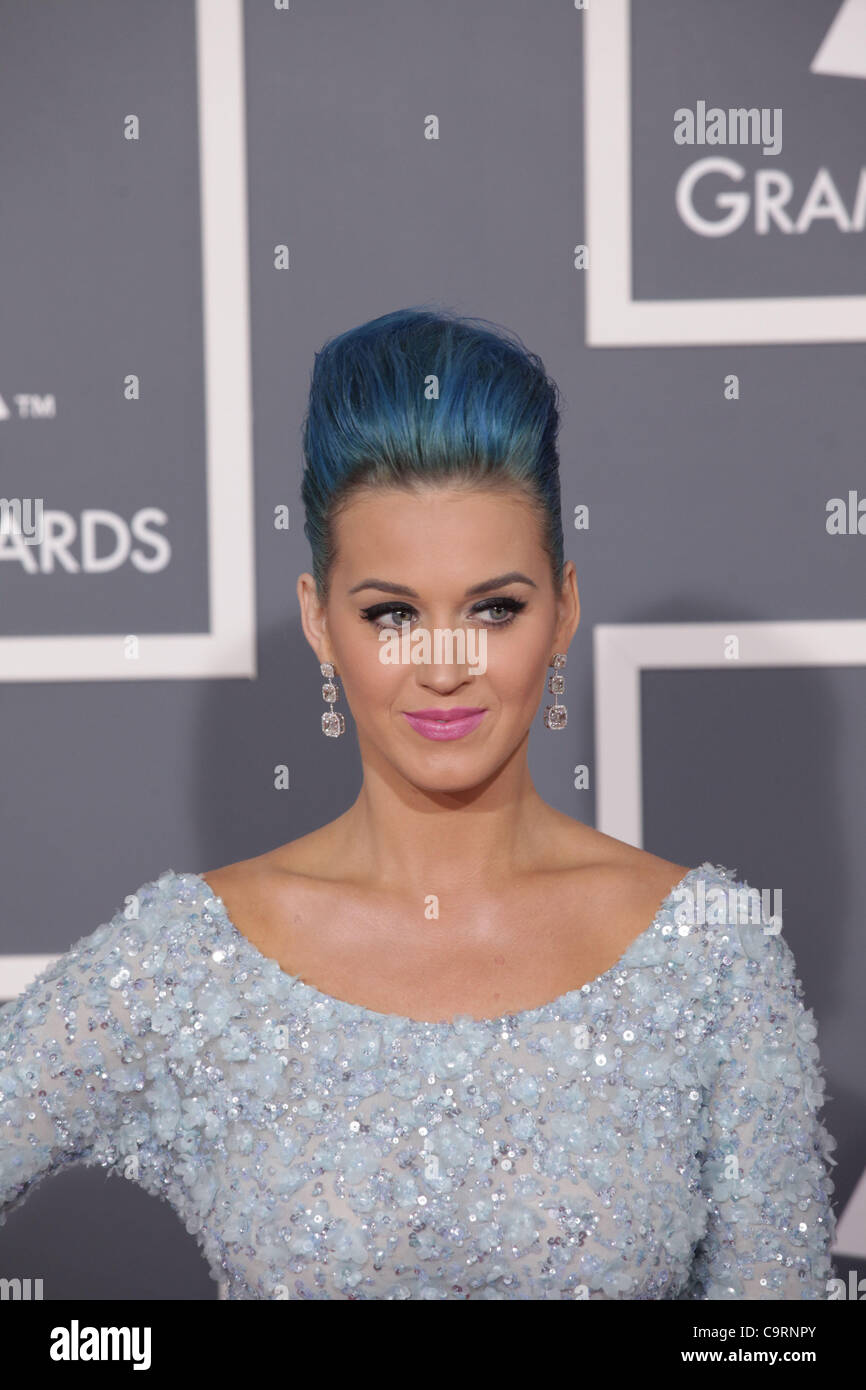Feb. 12, 2012 - Los Angeles, California, U.S. - KATY PERRY with blue ...
