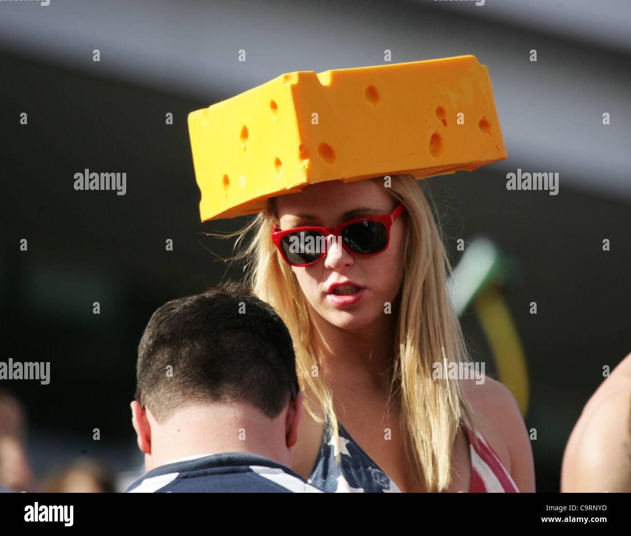 USA rugby fan wearing cheese head at a public appearance for 2012 USA ...