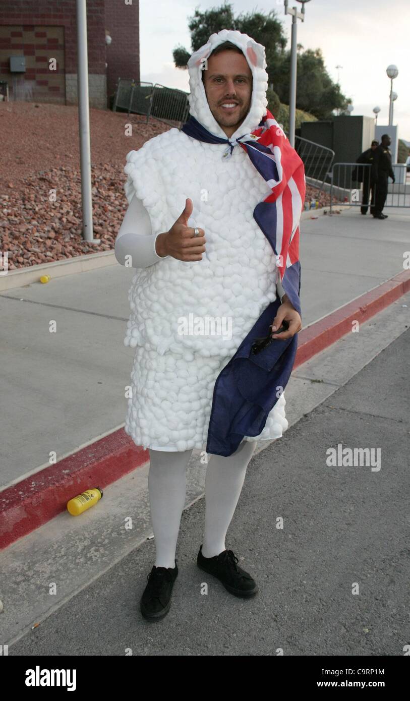 Rugby fan dressed in sheep costume at a public appearance for 2012 USA ...