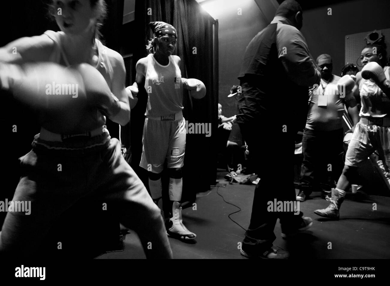 Feb. 15, 2012 - Spokane, Washington, USA - Boxers warm up backstage ...