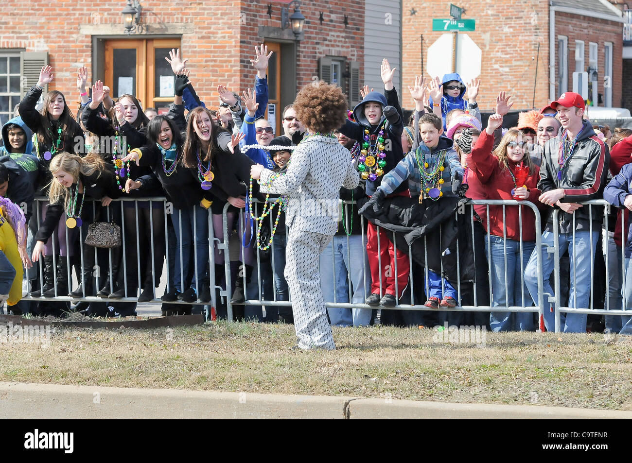 Feb. 18, 2012 - Saint Louis, Missouri, U.S - A parade walker entices ...