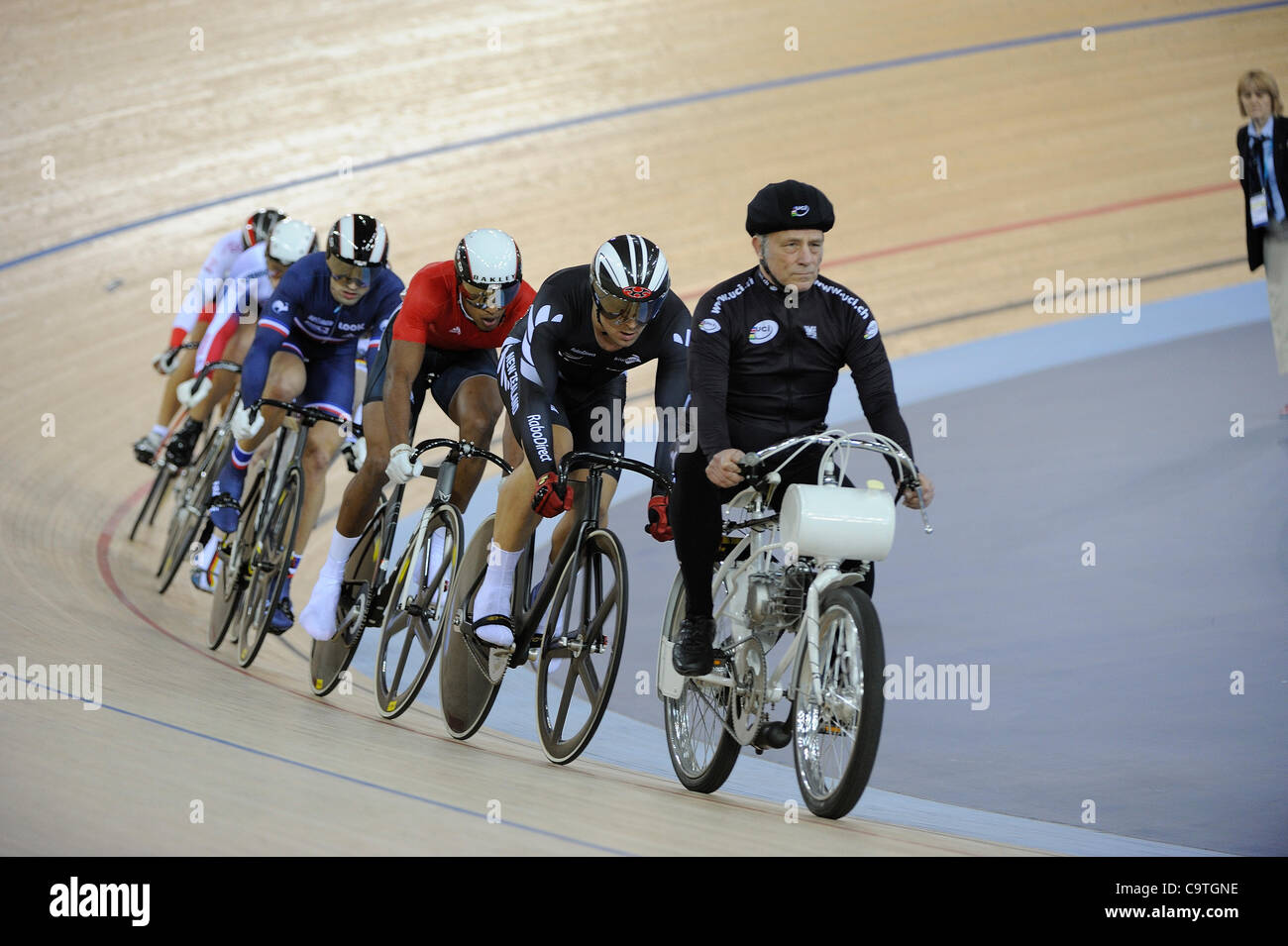 London, England, 12-02-18. Competitors follow the motorcycle pace bike ...