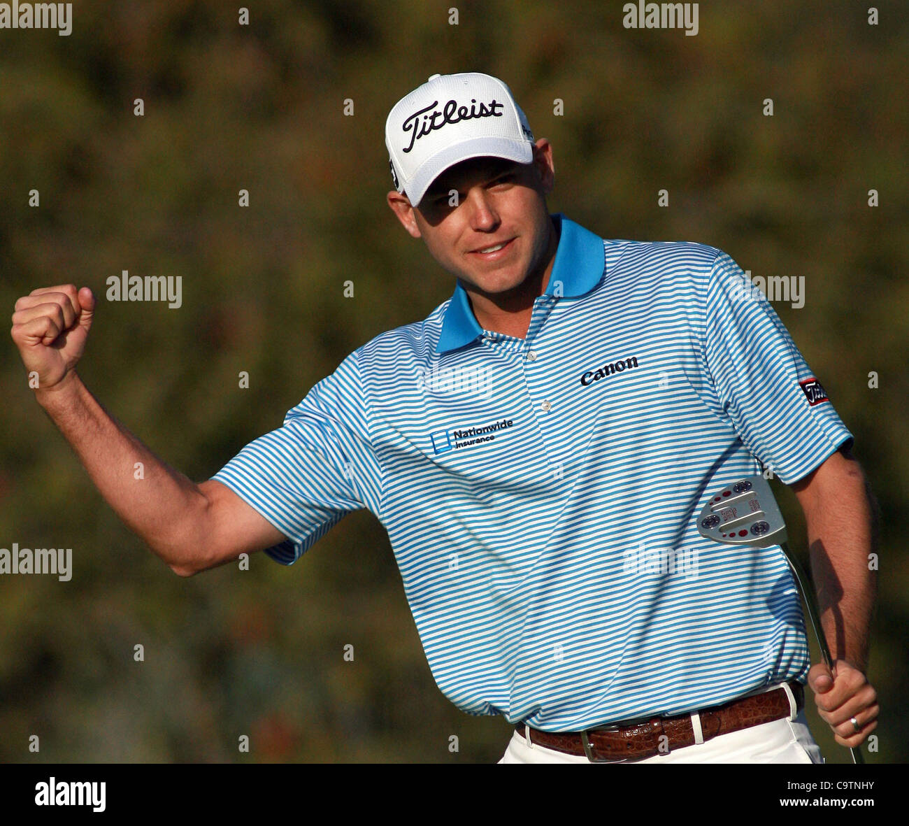 Feb. 19, 2012 - Los Angeles, California, U.S. - Bill Haas celebrates ...