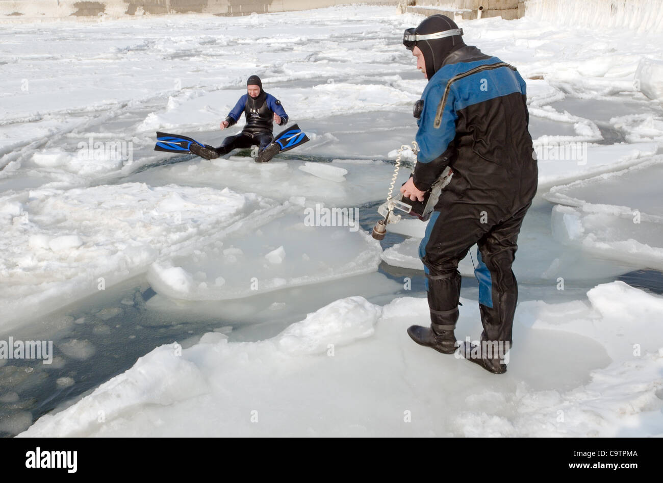 ICE diving in the Black Sea, Odessa, Ukraine, Eastern Europe Stock ...