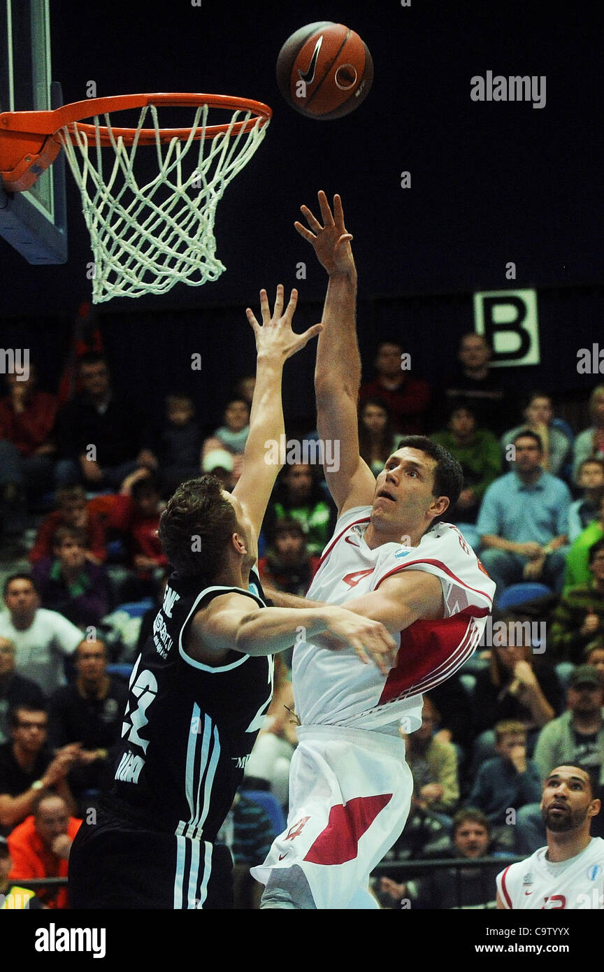 Siim-Sander Vene of Riga (left) and Petr Benda of Nymburk during the ...