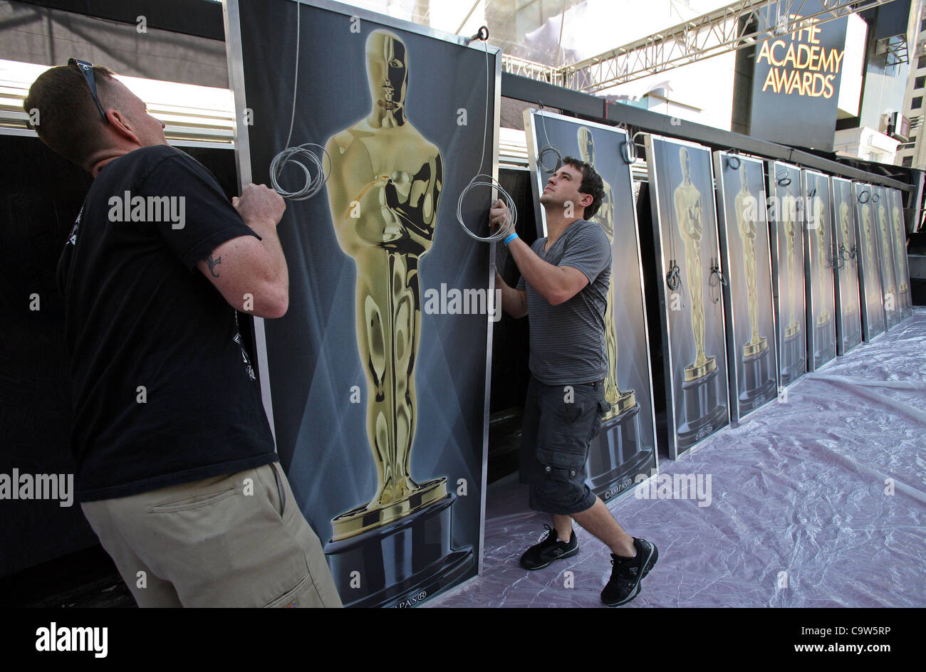 Feb. 22, 2012 - Los Angeles, California, U.S. - Workers set up Oscar ...