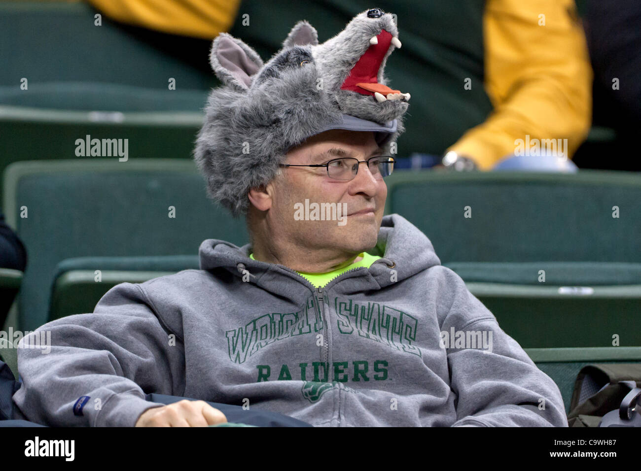 Feb. 25, 2012 - Cleveland, Ohio, U.S - A Wright State fan in the stands ...