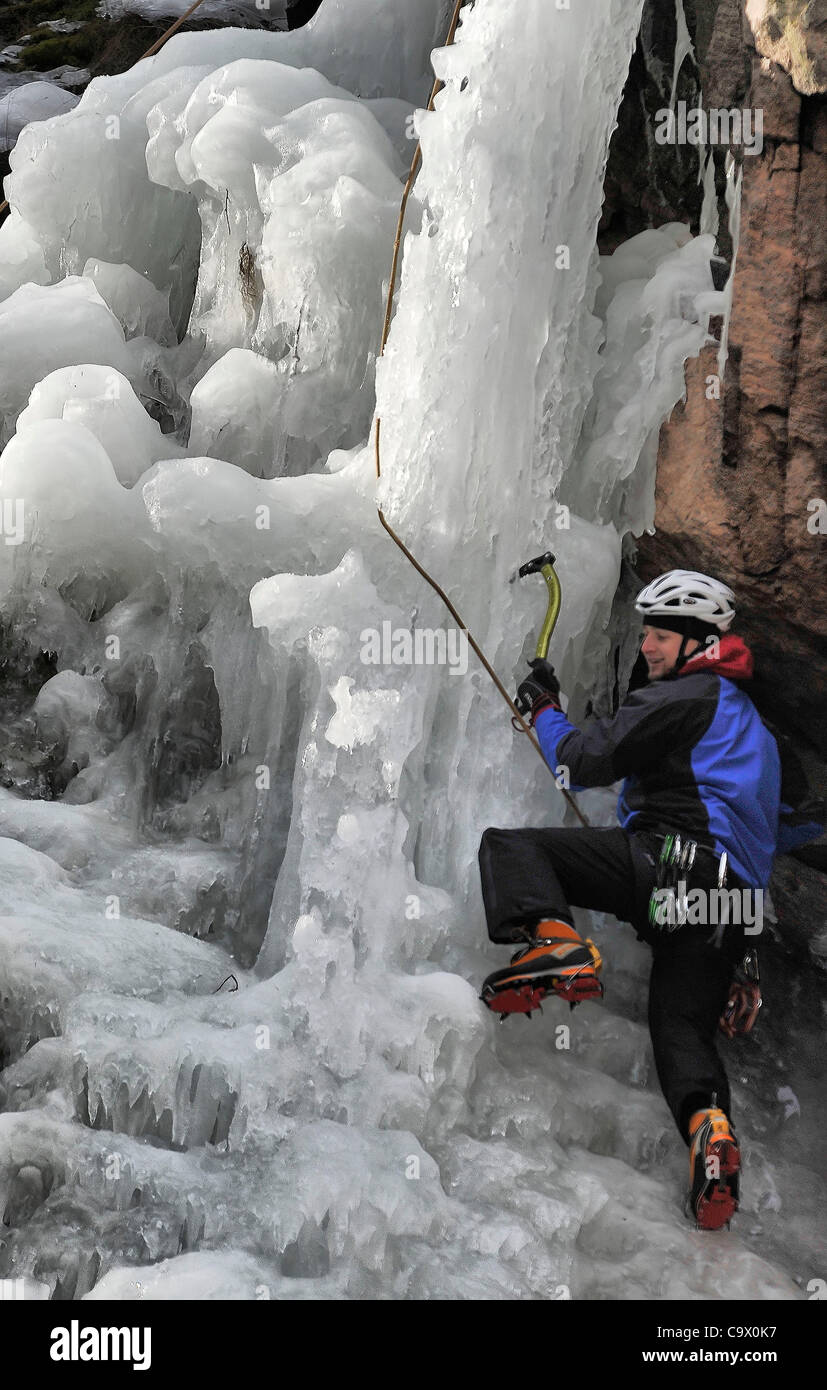 A climber competes during the ice climbing Czech championship in Vir ...