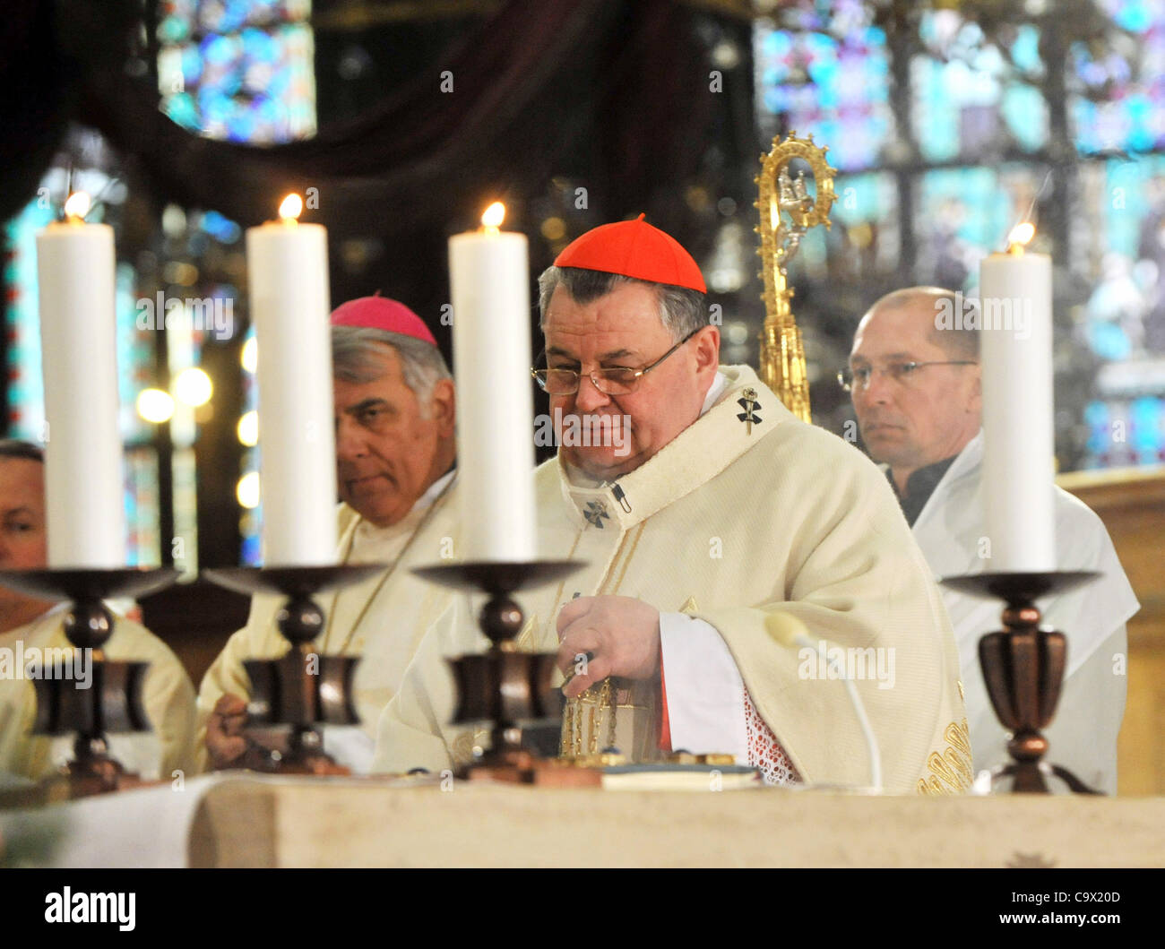 The Archibishop of Prague Dominik Duka (middle) celebrated his first ...