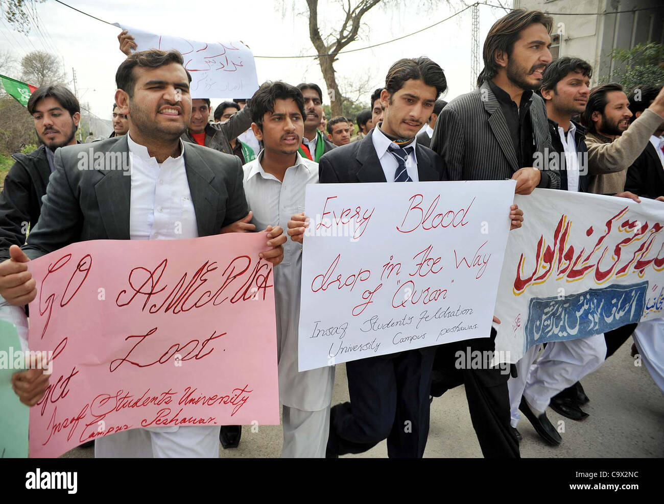 Supporters of Insaf Students Federation (ISF) shout slogans against ...