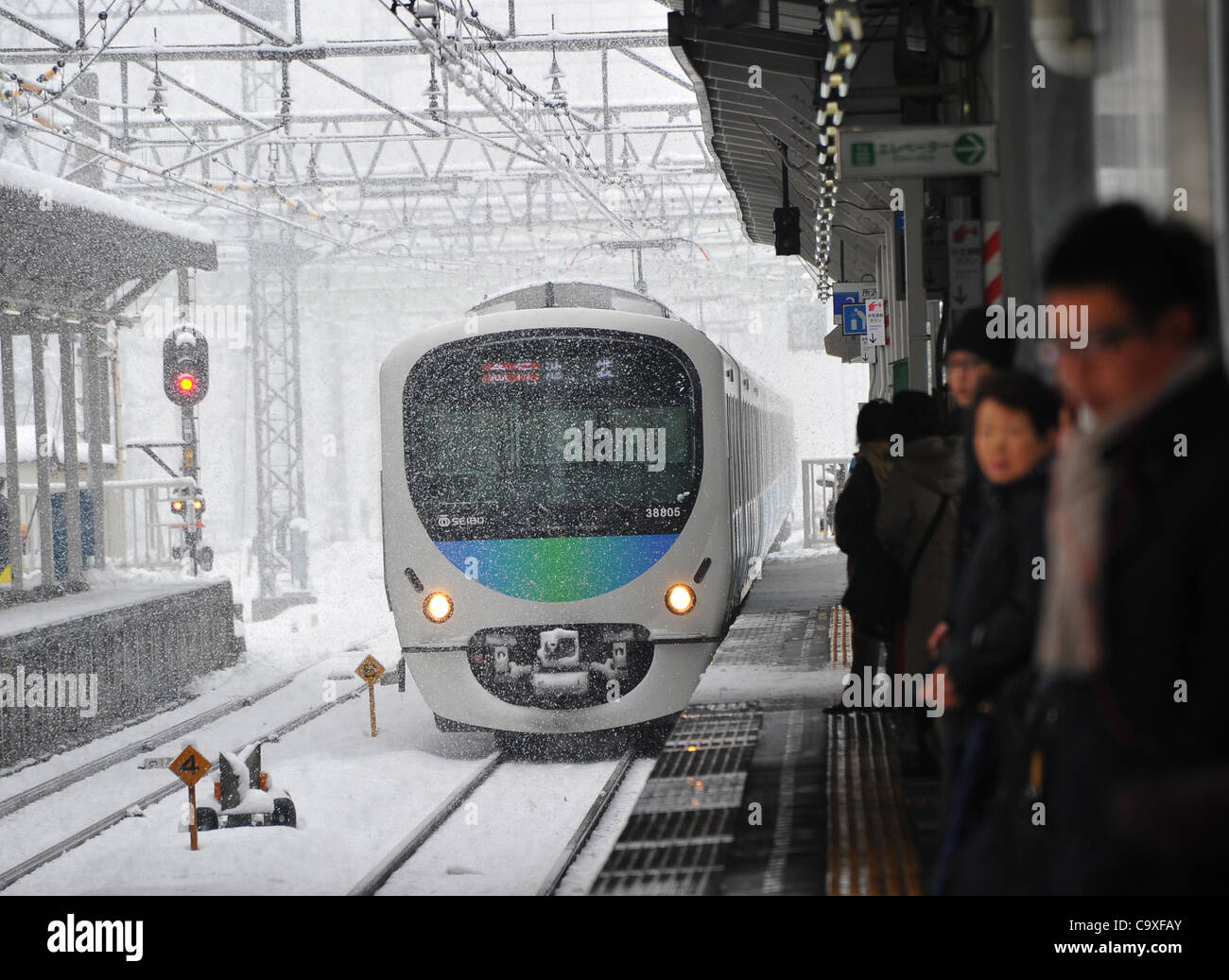 February 29, 2012, Kotesashi, Japan - A commuter train arrives in the ...