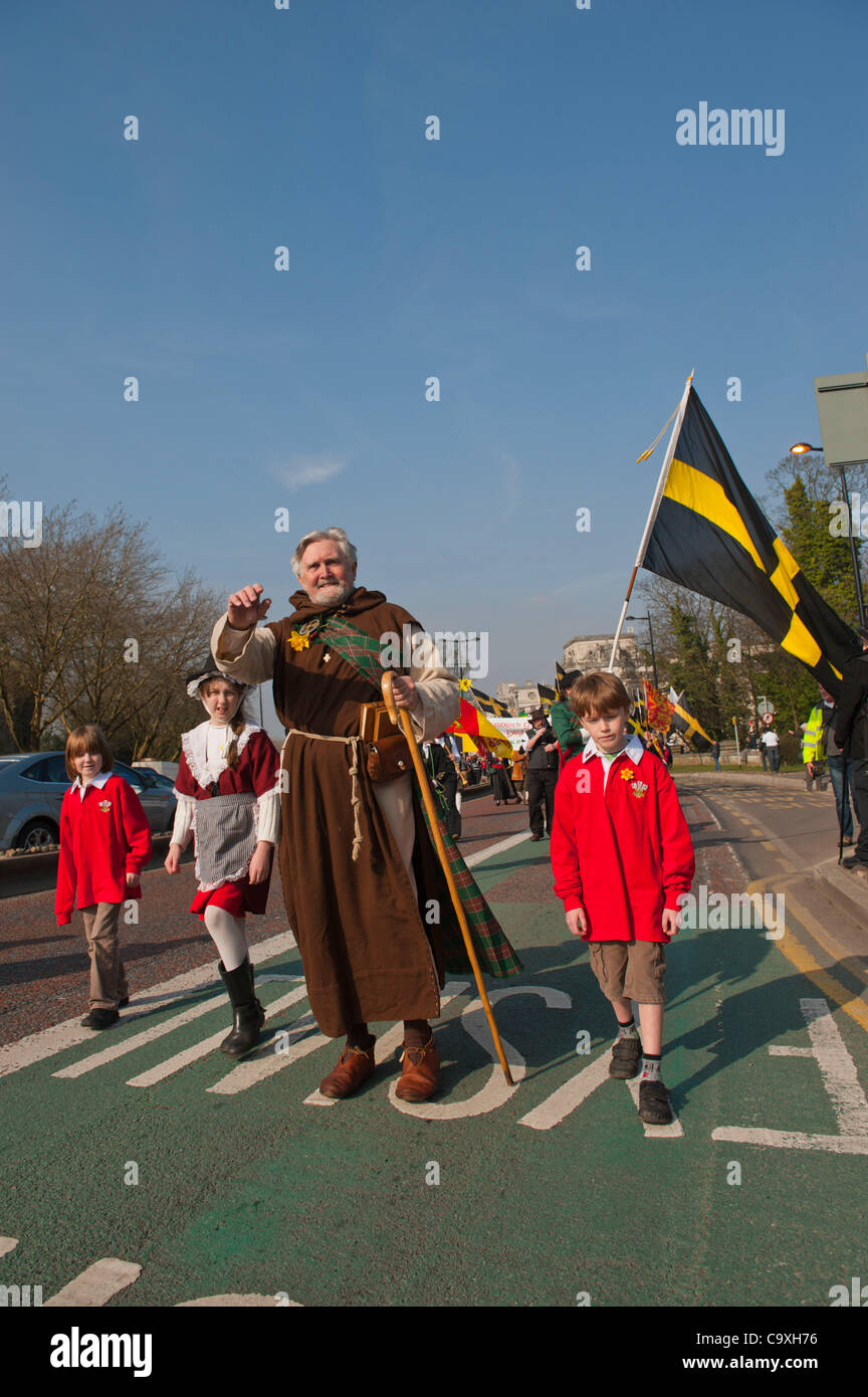 1st March 2012, Cardiff, UK. Welsh patriots celebrate Saint David’s Day ...