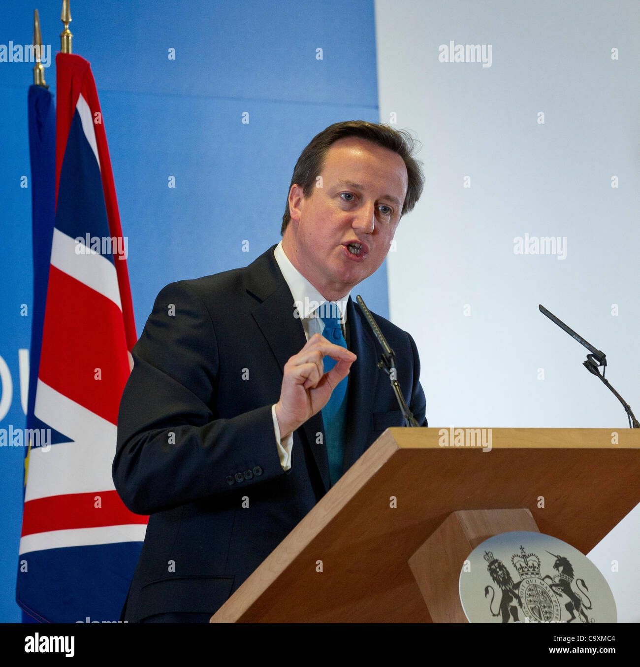Prime Minister David Cameron of the United Kingdom speaking after the ...