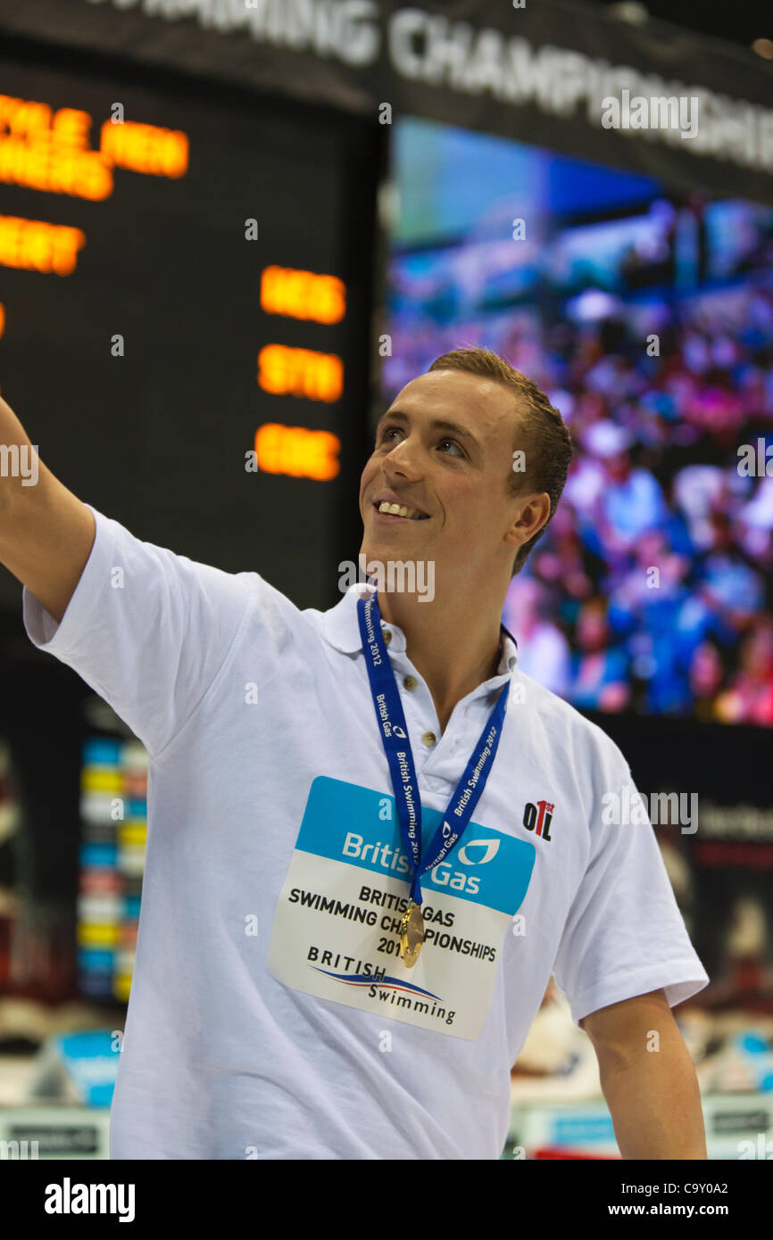 British swimmer Robert Renwick with the gold medal for the Mens Open ...