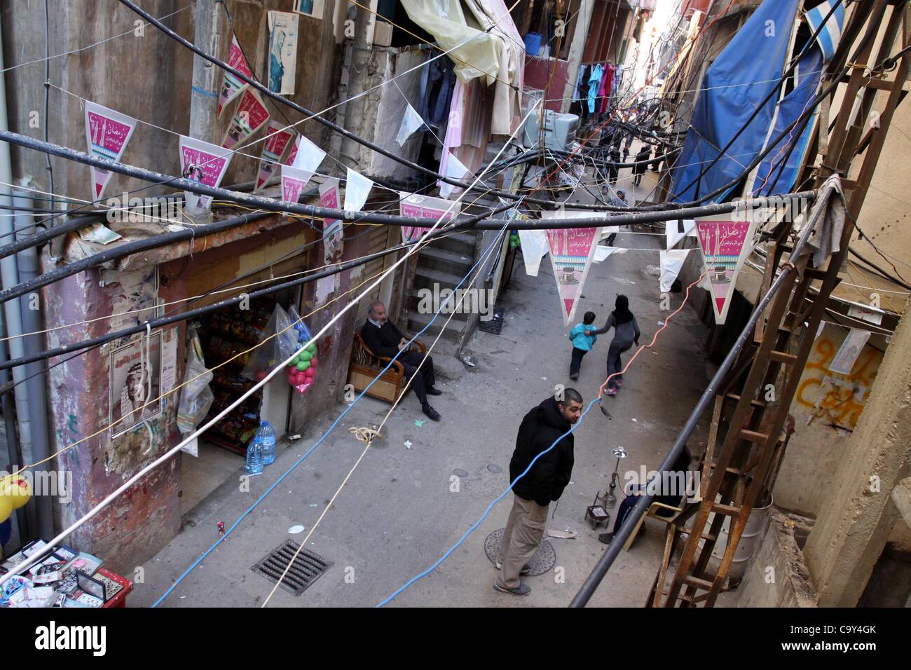 March 5, 2012 - Beirut, Beirut, Lebanon - Palestinians walk in alley in ...
