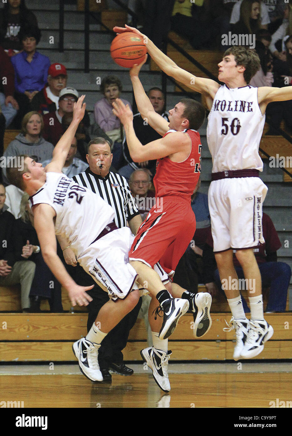 March 2, 2012 - Moline, Iowa, U.S. - Moline's Tim Wages draws the foul ...